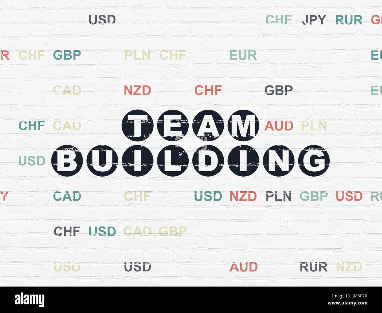 Finance concept: Team Building on wall background Stock Photo - Alamy