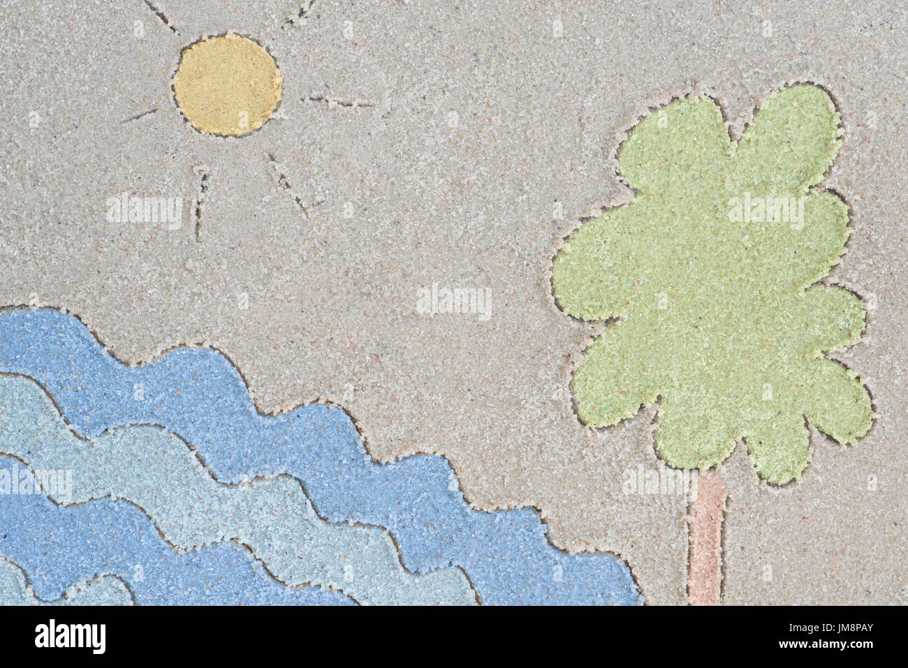 summer landscape drawing in sand background Stock Photo - Alamy