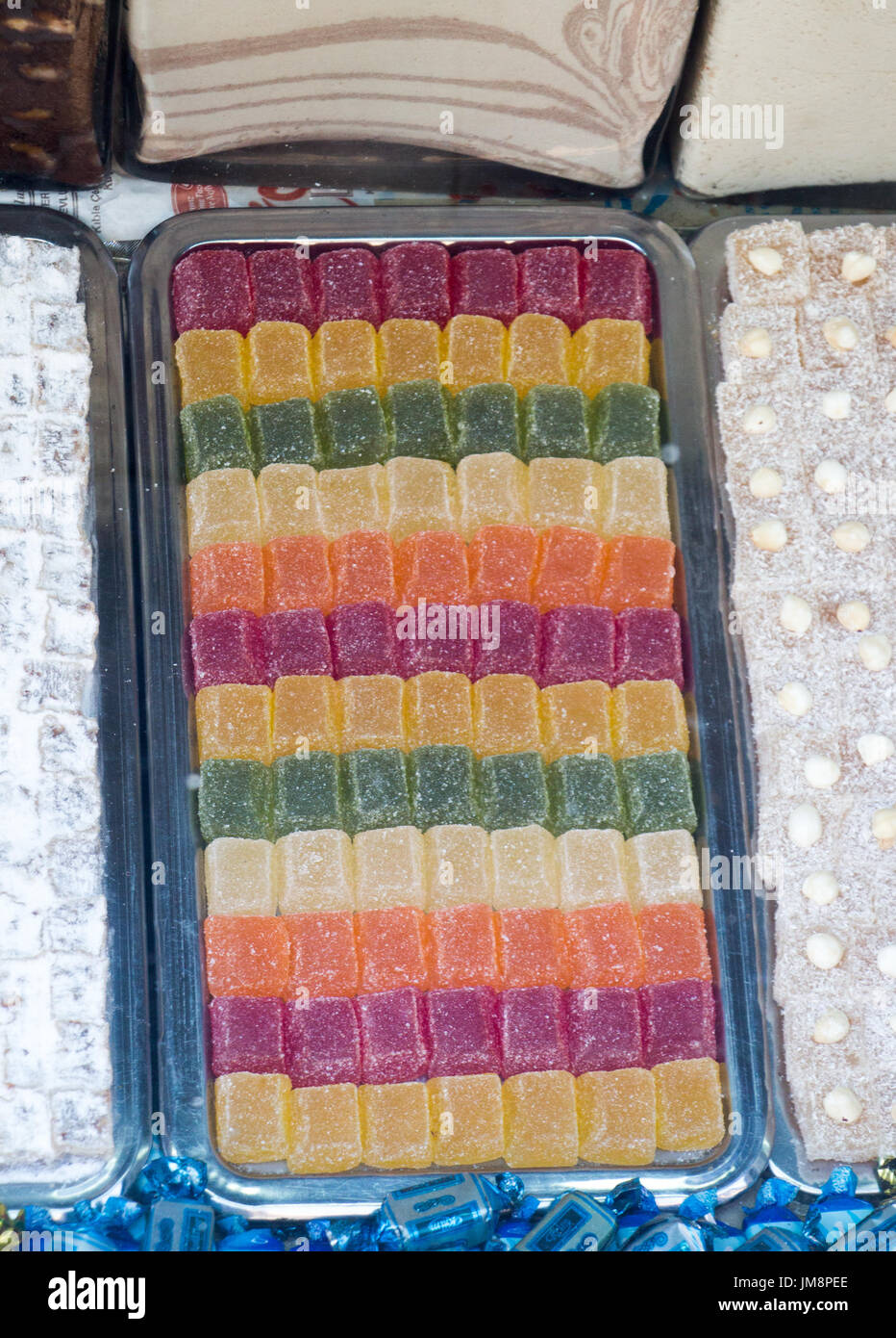 Delicious Turkish delight placed in a metal tray Stock Photo - Alamy