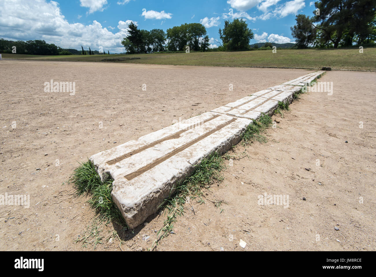 Starting line at the Ancient Olympic Stadium at Olymipa, Peloponnese ...