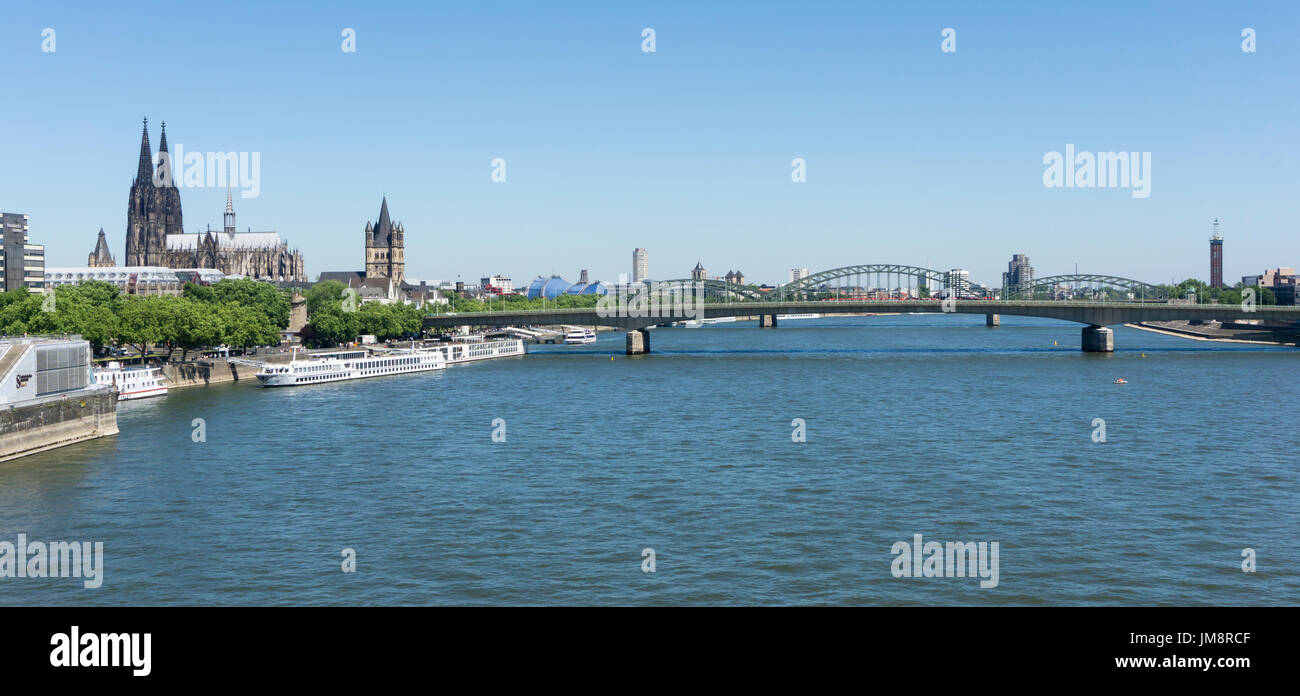 Panorama of Cologne at the Rhine river, North Rhine-Westphalia, Germany ...