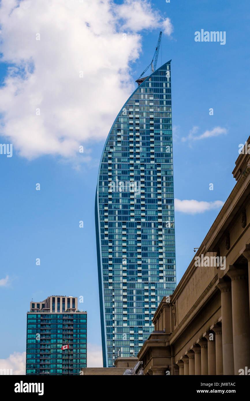 The L Tower (architect: Daniel Libeskind) from Front Street near Union Station, downtown Toronto ...