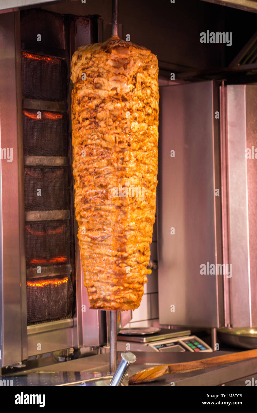 Traditional Turkish Doner Kebab on pole Stock Photo - Alamy