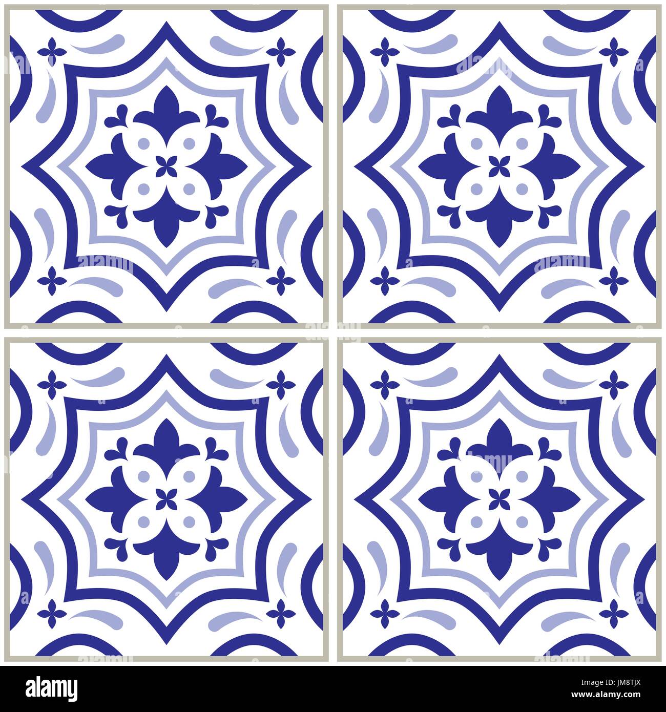 Azulejo - Portuguese tile design, seamless vector blue pattern, retro ...