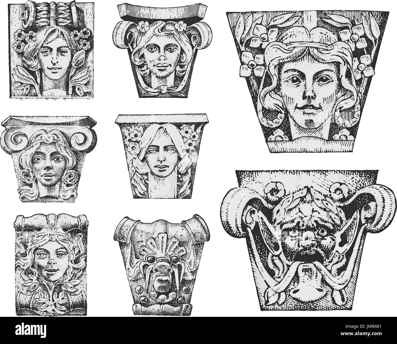 Engraved architectural illustration classical Stock Vector Images - Alamy