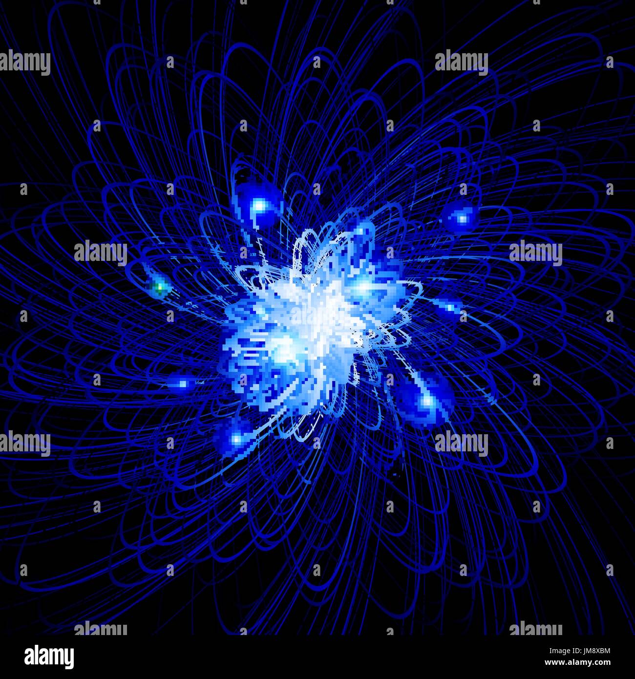 Electromagnetic field - nuclear radioactive core. glowing blue sphere ...