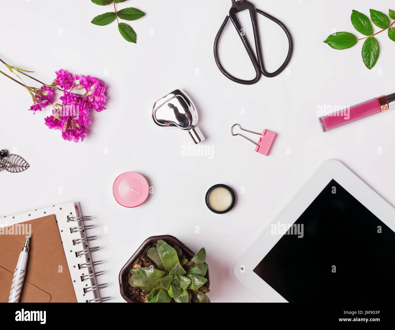 Small cute accessories on white background, flat lay Stock Photo - Alamy