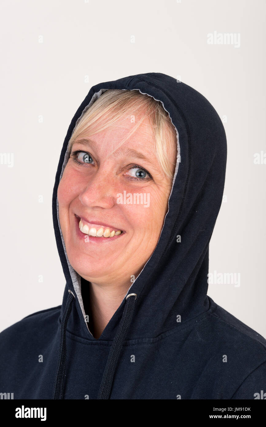 Beautiful european mid aged woman with blonde hair dressed in a Stock ...