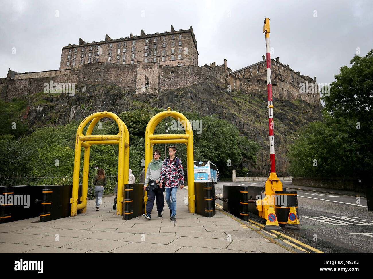 Newly-installed security barriers in the shadow of Edinburgh Castle ...
