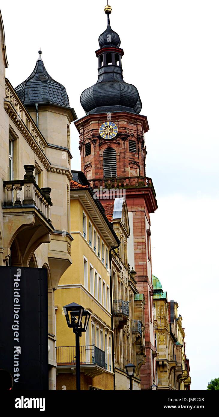 Colorful buildings and church in old town Heidelberg, Germany Stock ...