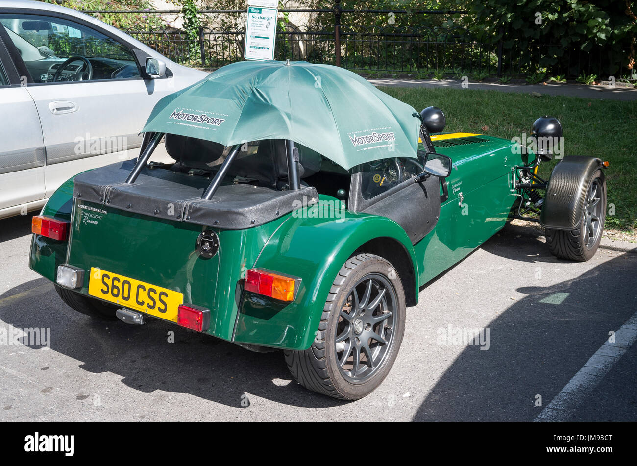 Caterham Superlight R300 English two-seater sports car with sunshade in ...