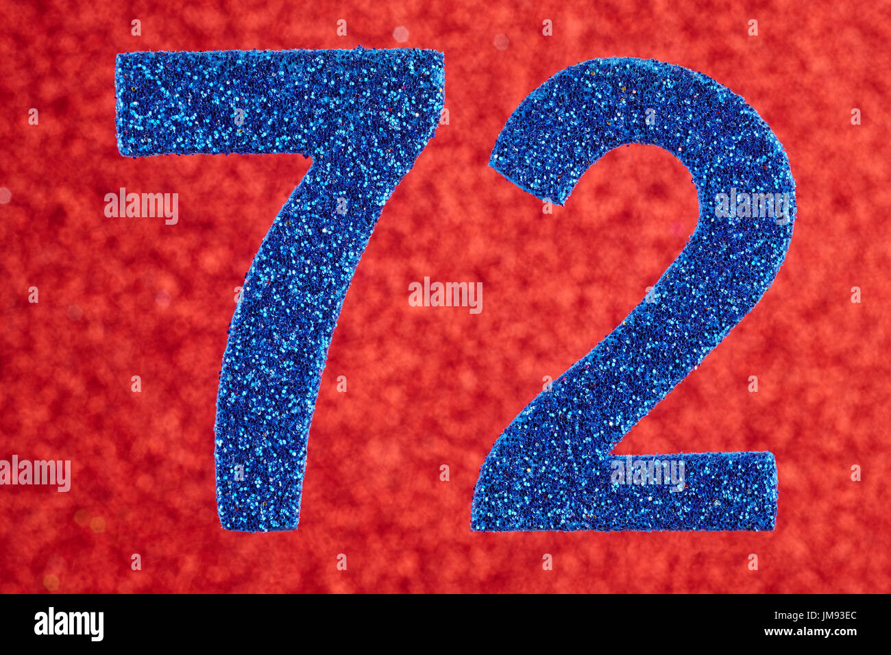 Number seventy-two blue color over a red background. Anniversary ...