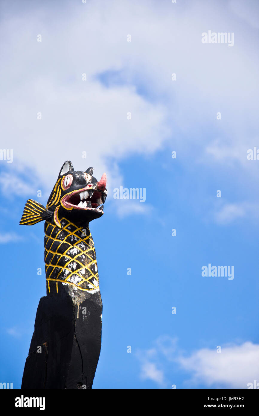 Carved and painted dragon shaped figure head replicated from a Viking ...