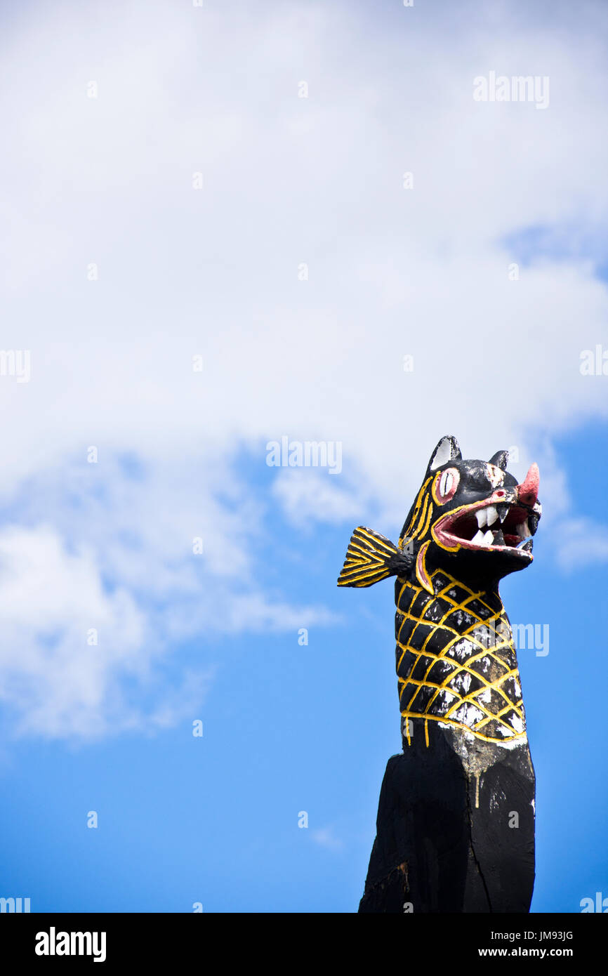 Carved and painted dragon shaped figure head replicated from a Viking ...