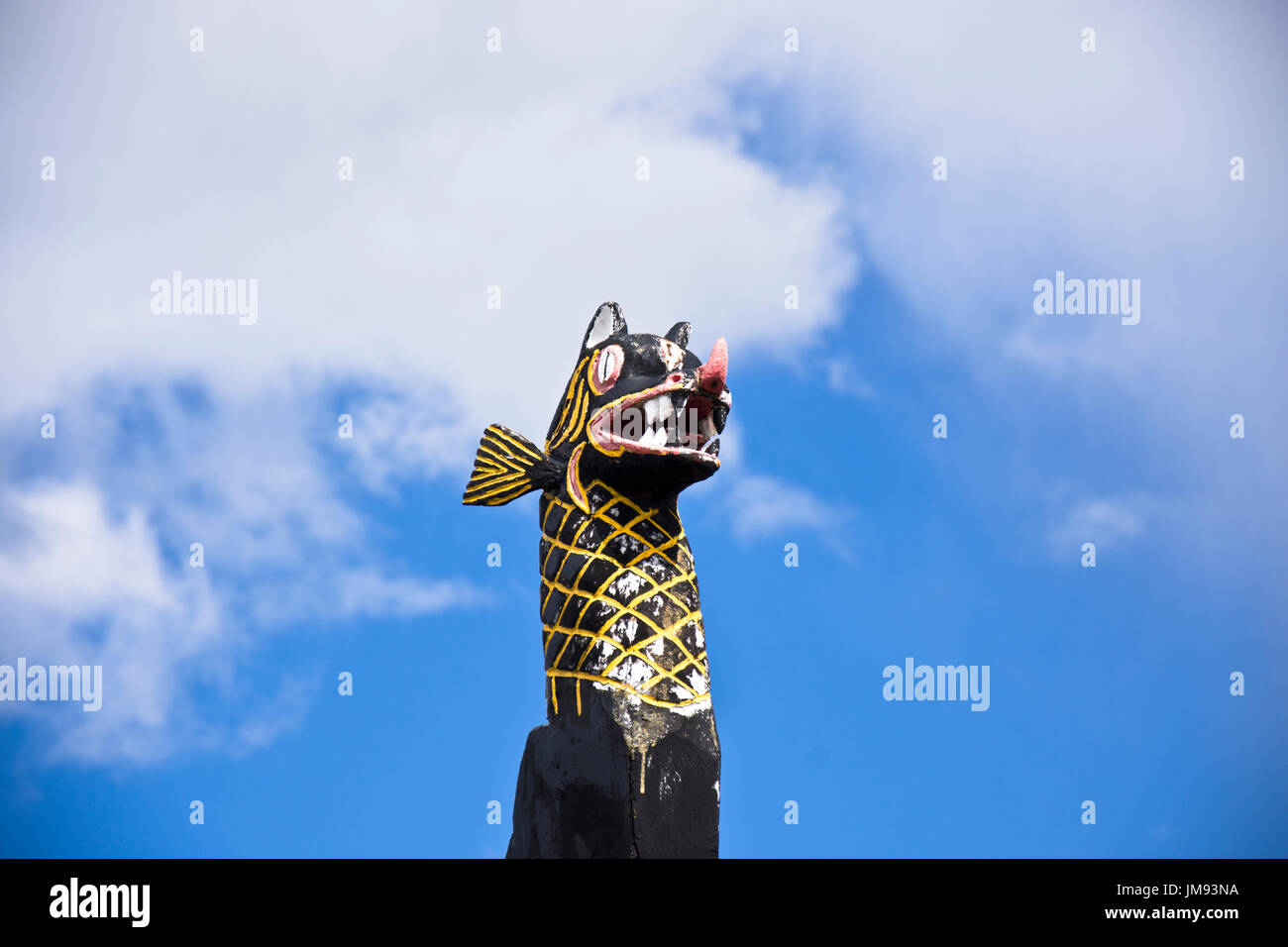 Carved and painted dragon shaped figure head replicated from a Viking ...