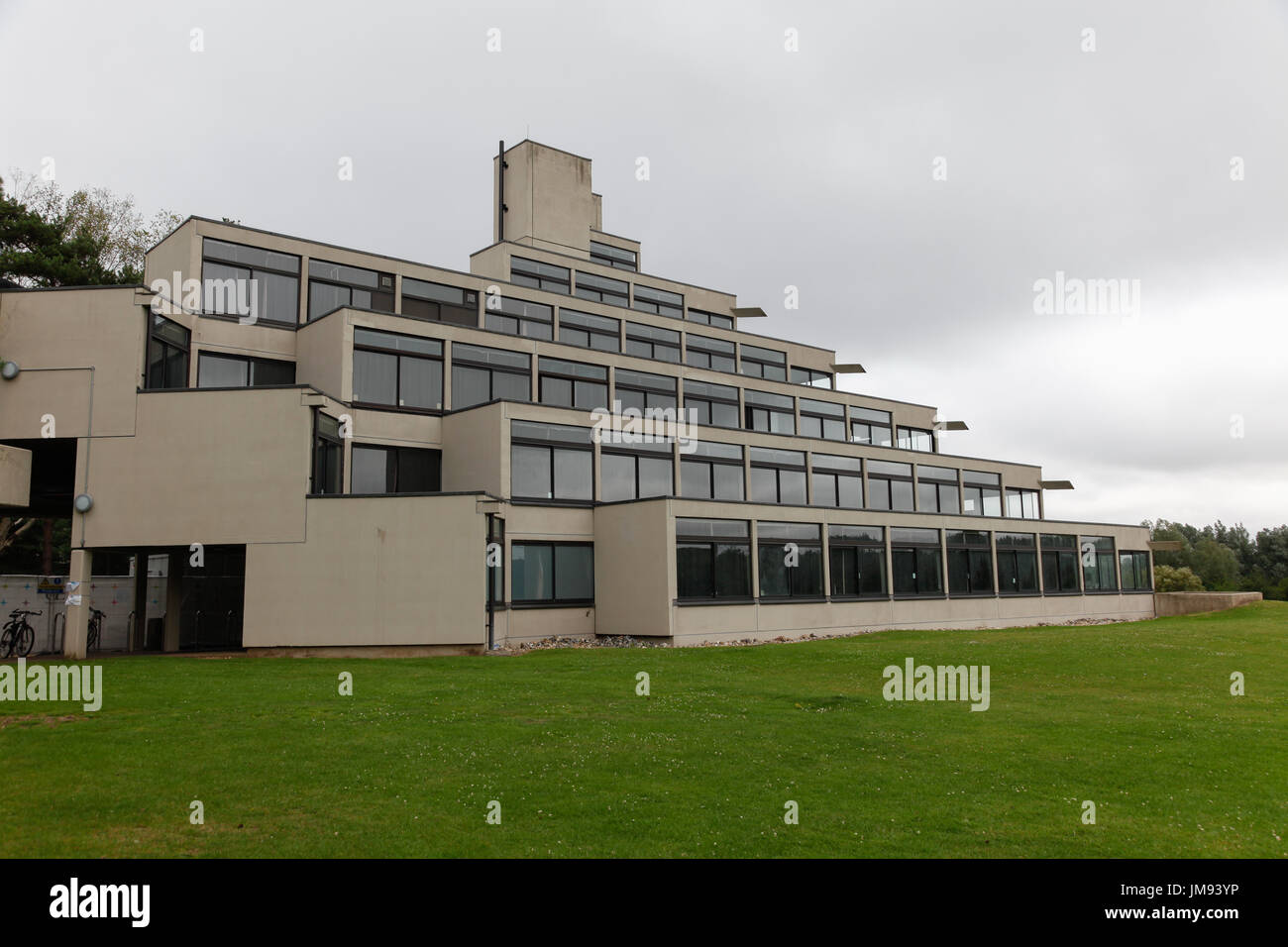 A view of the accommodation blocks known as the ziggurats on the campus ...