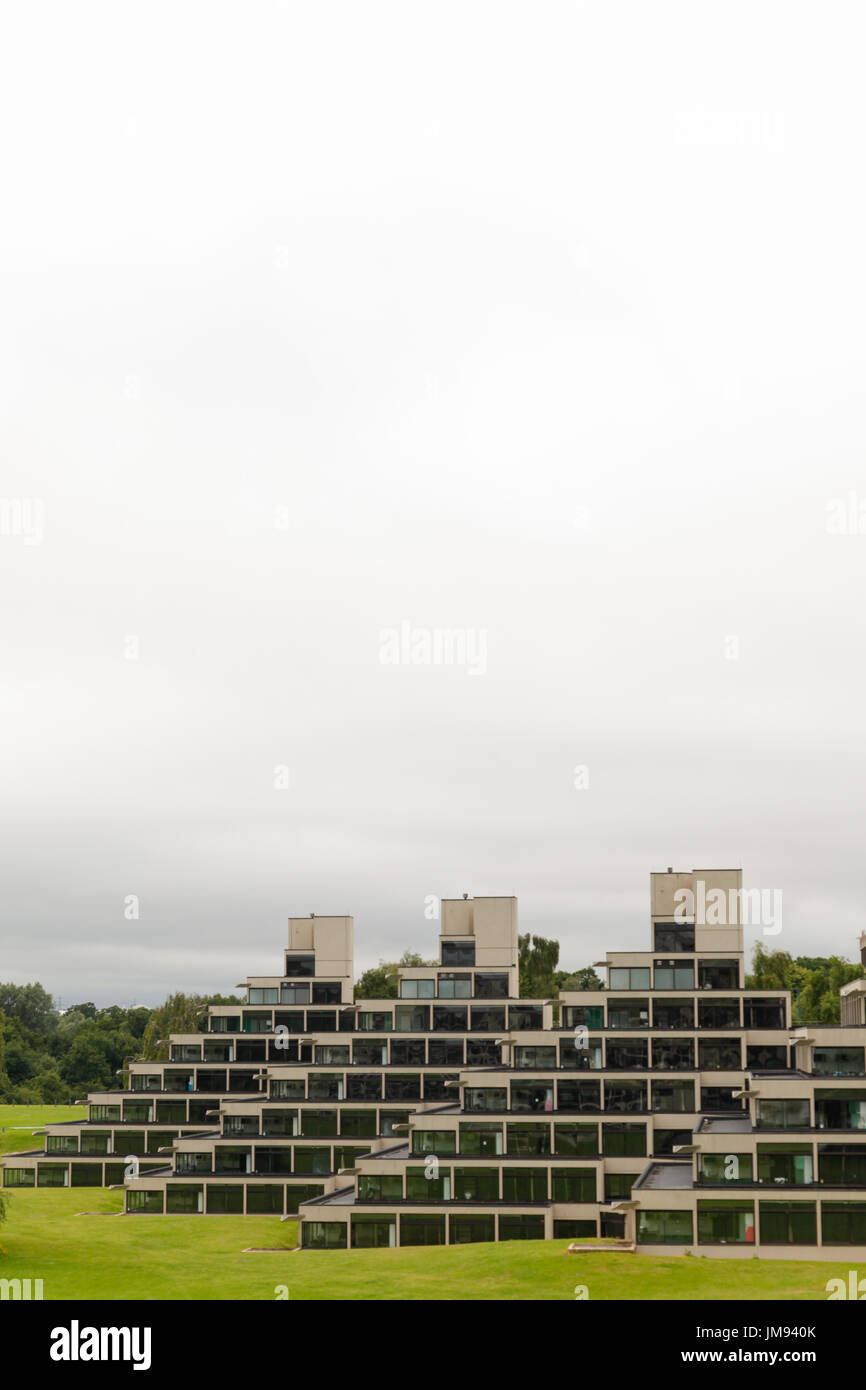 A view of the accommodation blocks known as the ziggurats on the campus ...