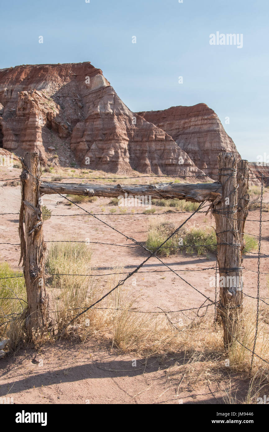 Barbed Wire Fence Along Desert Rocks in backcountry of Zion Stock Photo ...