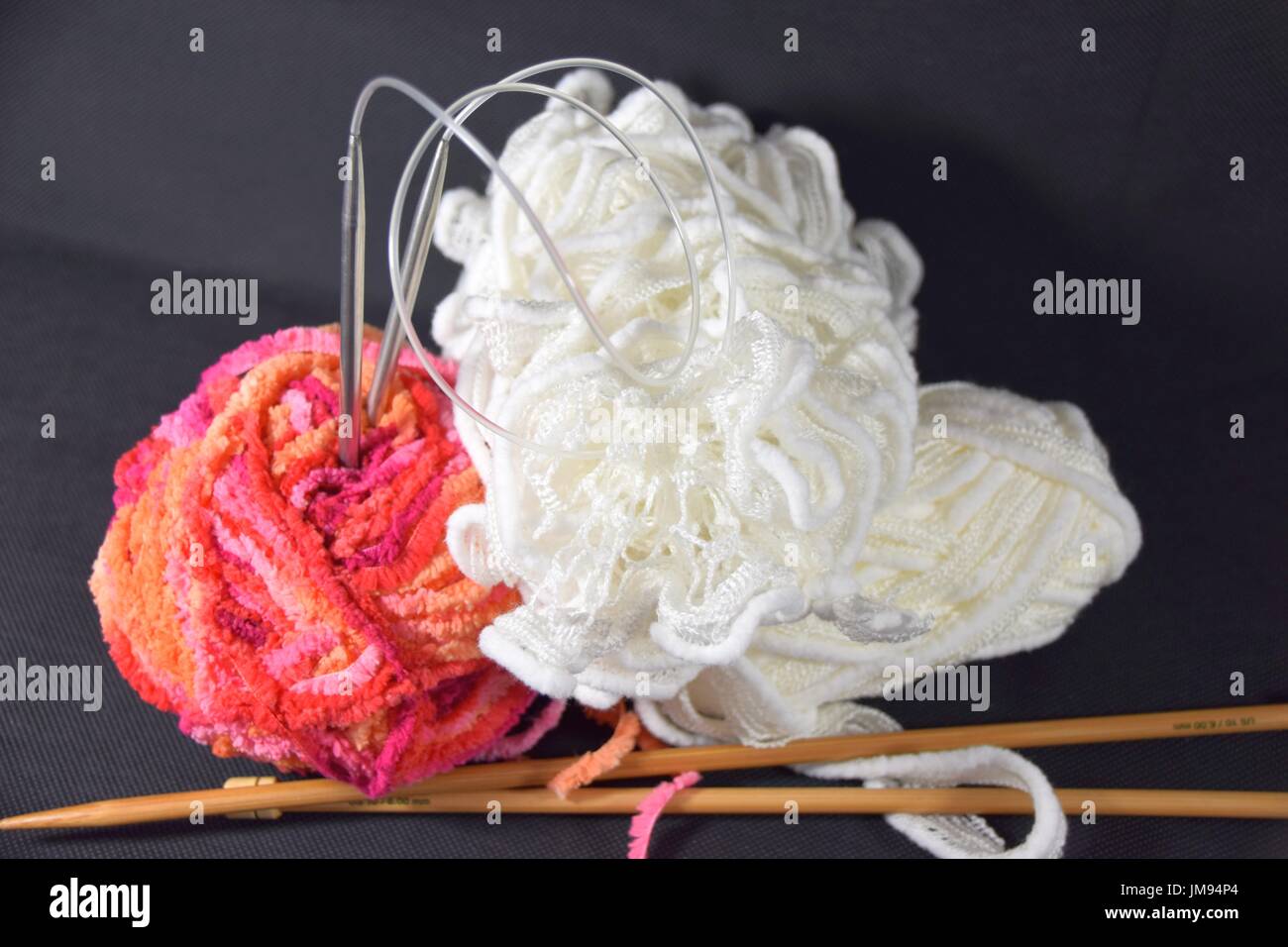 balls of wool for knitting and crocheting work done by hand Stock Photo ...
