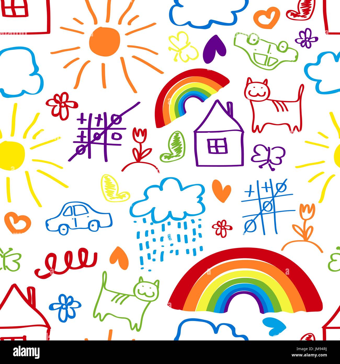Children's painting background, a child's drawing seamless pattern ...