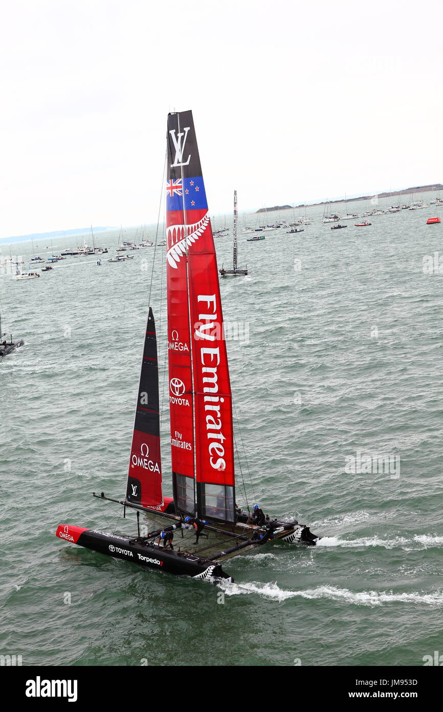 Racing yachts competing in the 2016 America's Cup in The Solent Stock ...