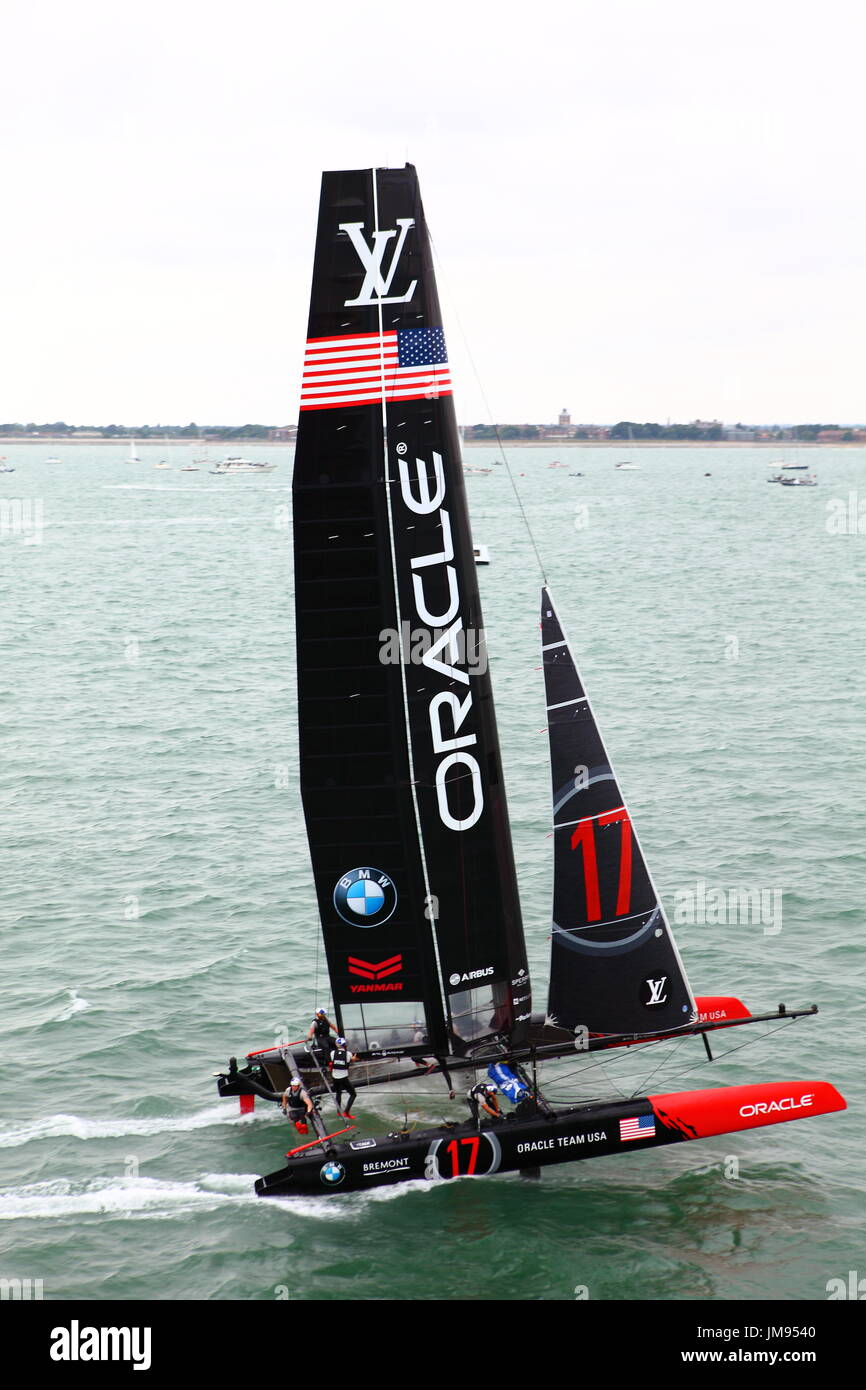 Racing yachts competing in the 2016 America's Cup in The Solent Stock ...