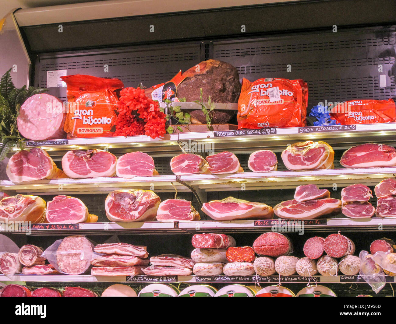 Ham counter in the supermarket, Rome, Lazio, Italy, Europe Stock Photo ...