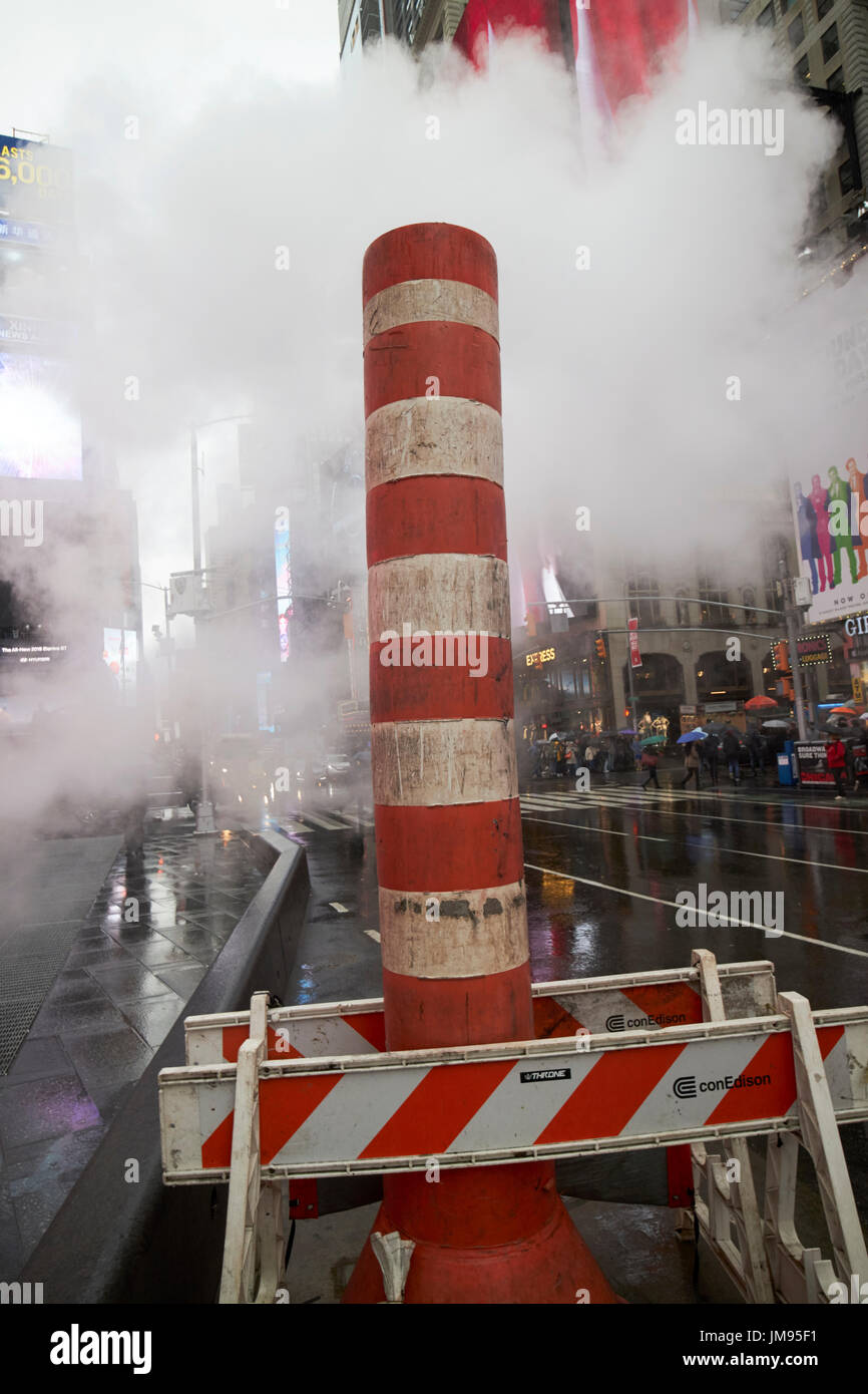 conedison steam vent pipe in the rain New York City USA Stock Photo - Alamy