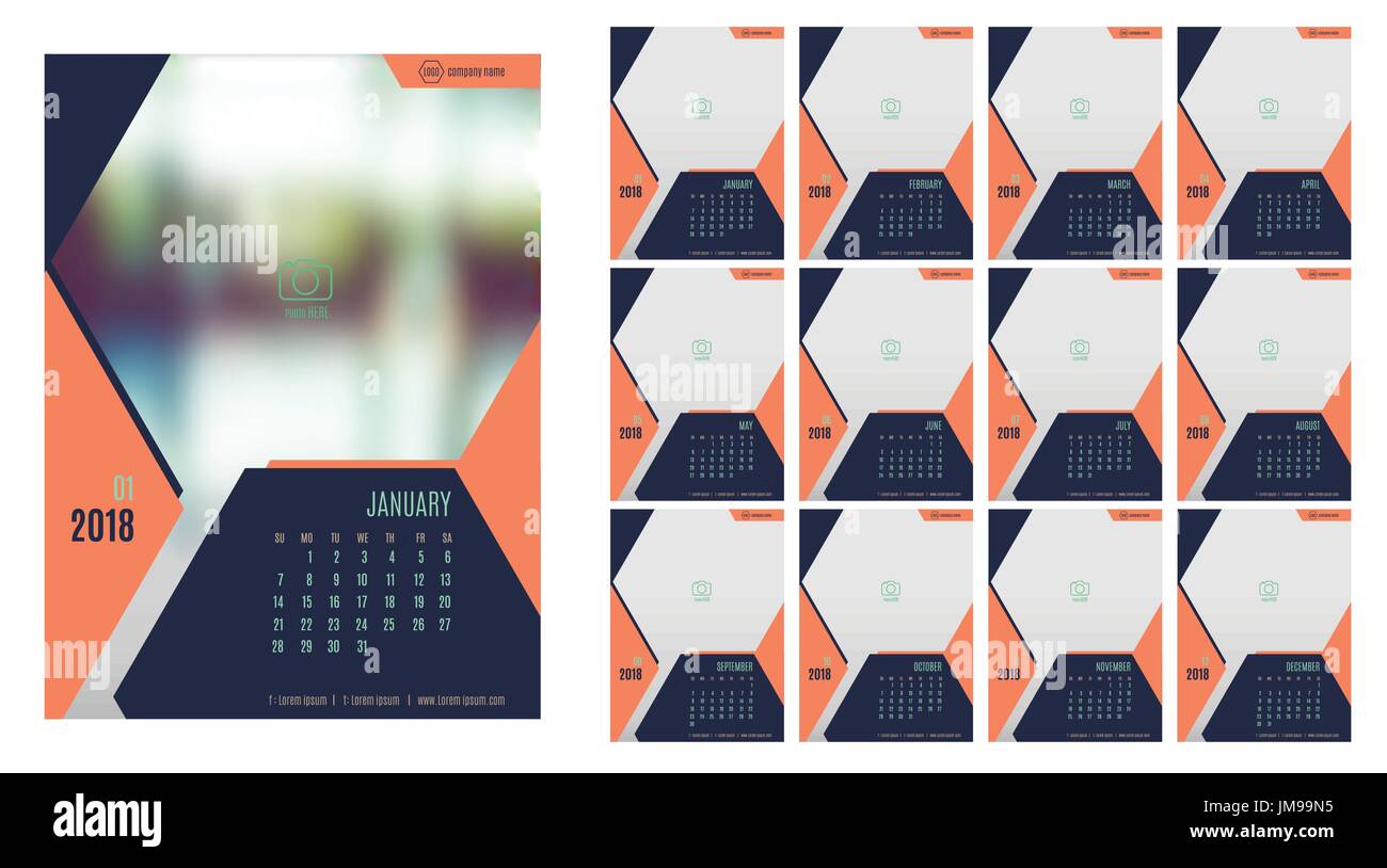 Vector of Calendar 20118year ,12 month calendar with modern navy blue ...