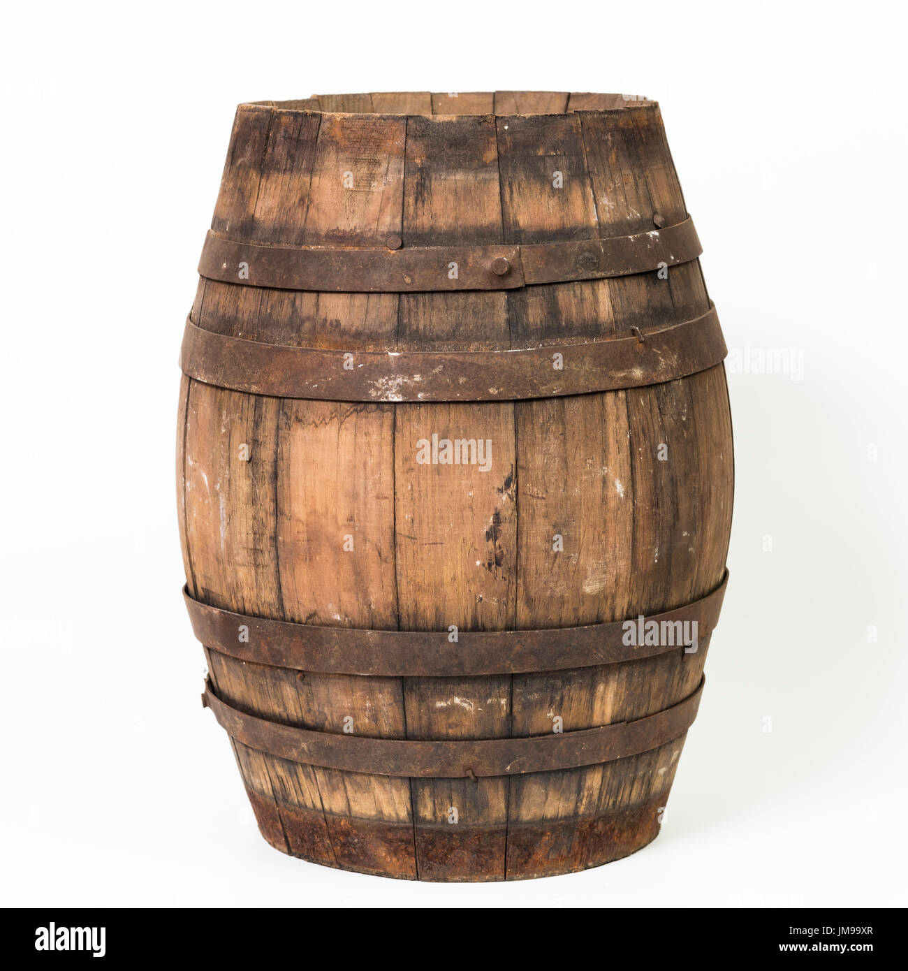 Old wood barrel on white background Stock Photo - Alamy
