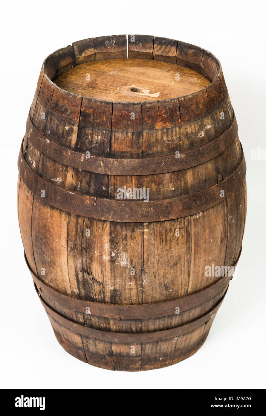 Old wood barrel on white background Stock Photo - Alamy
