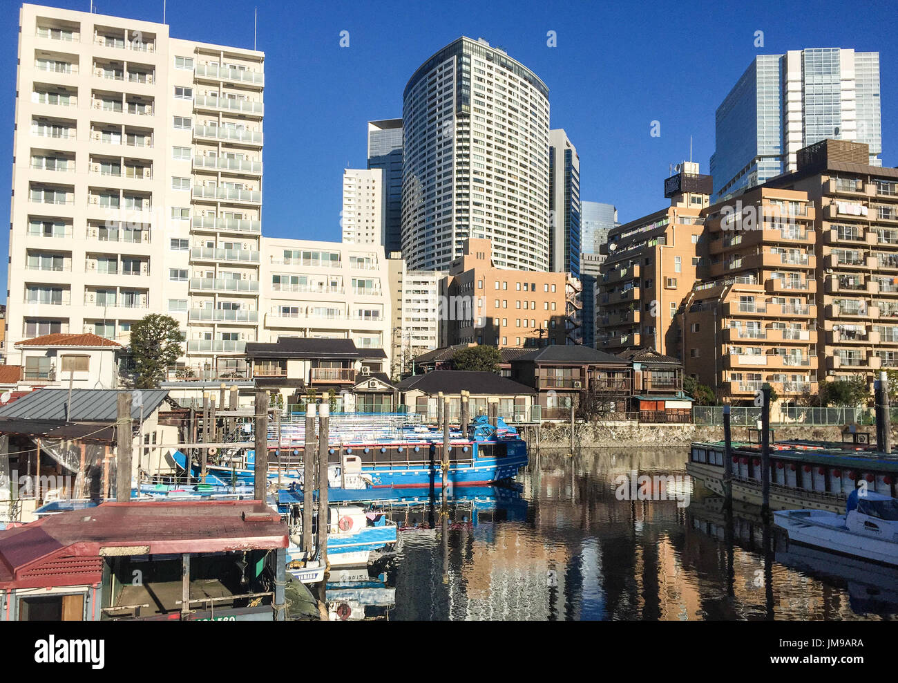 Tokyo, Japan - Jan 1, 2016. Buildings located Shinawa district in Tokyo ...