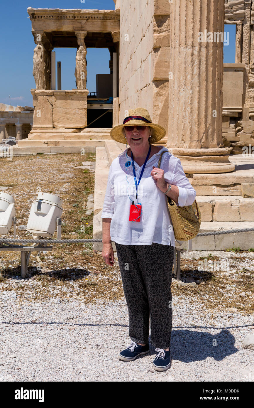 Typical holiday snaps. Tourist with group visiting sites in Athens ...