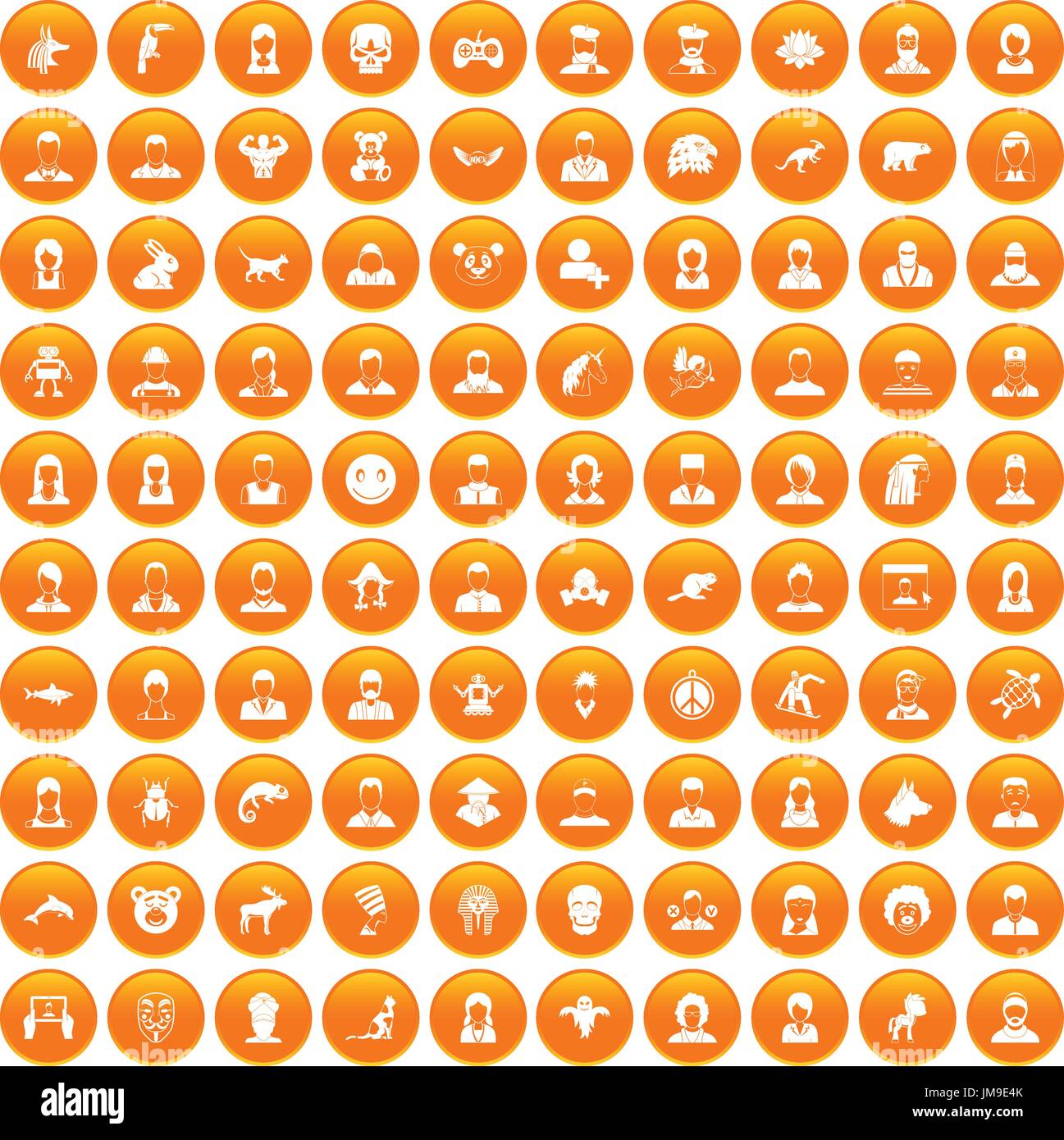 100 avatar icons set orange Stock Vector Image & Art - Alamy
