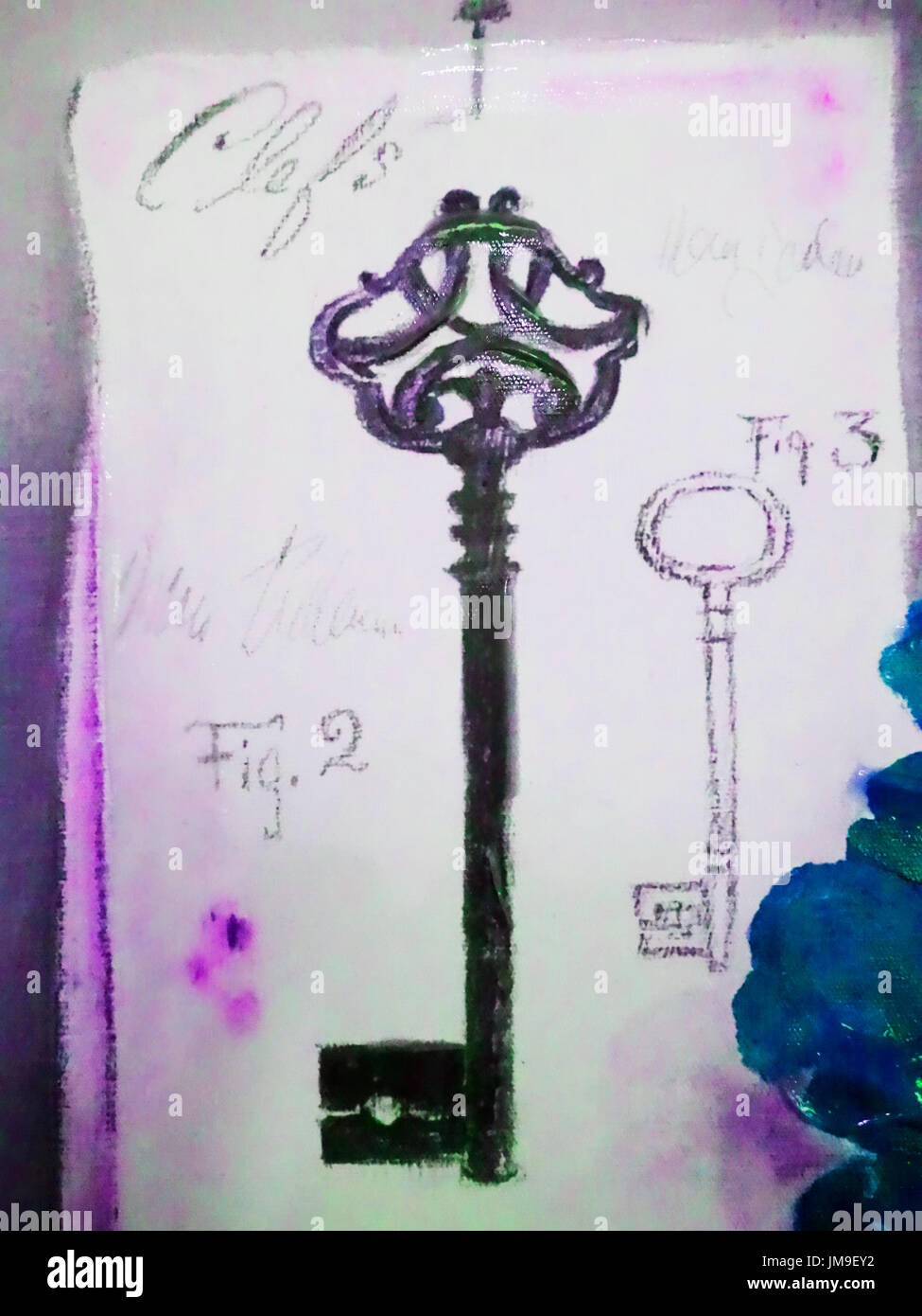 Ornate drawing of a key Stock Photo - Alamy