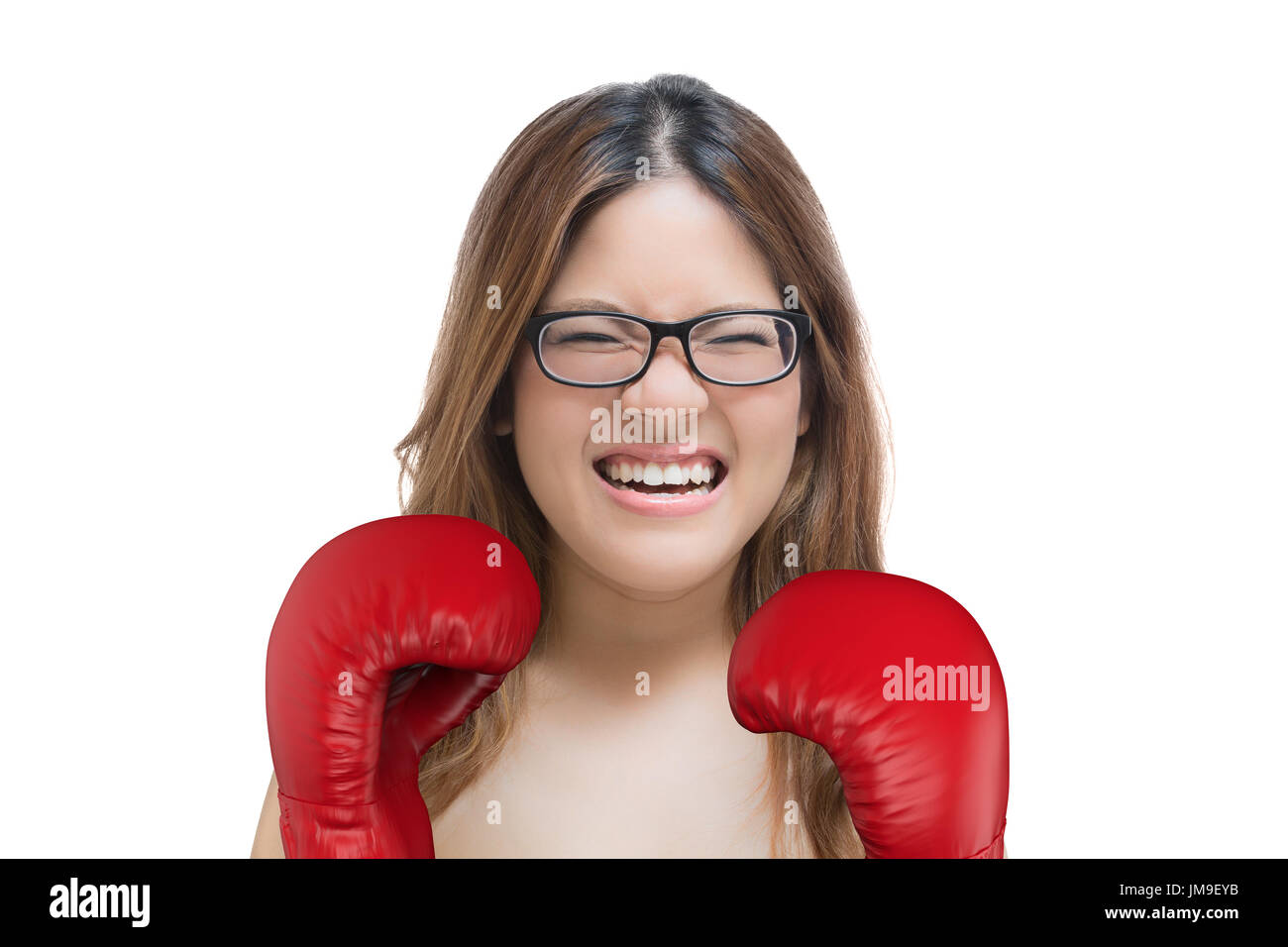 woman fighting concept with asian woman wearing red boxing gloves Stock ...
