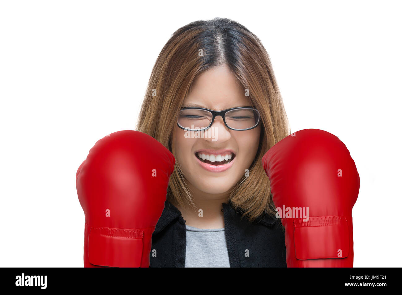 woman fighting concept with asian woman wearing red boxing gloves Stock ...