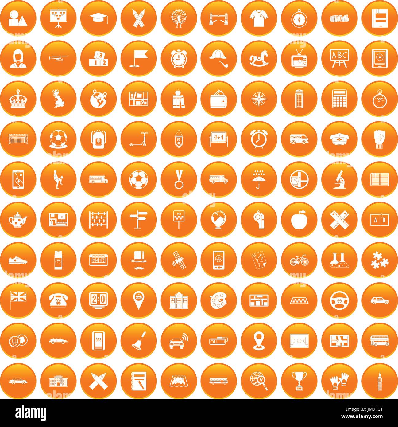 100 bus icons set orange Stock Vector Image & Art - Alamy