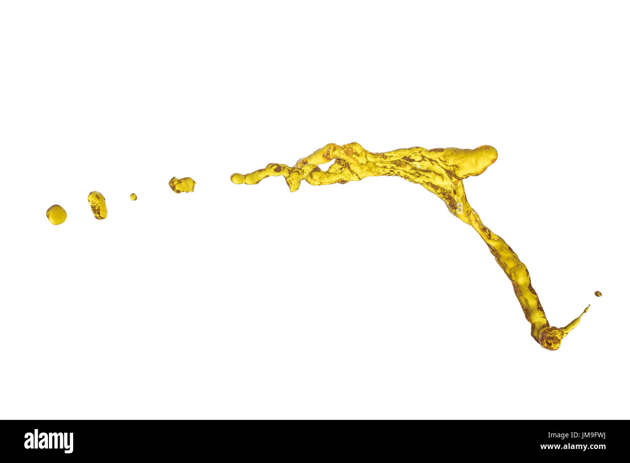 flying beautiful oil splah isolated over white background and drops ...