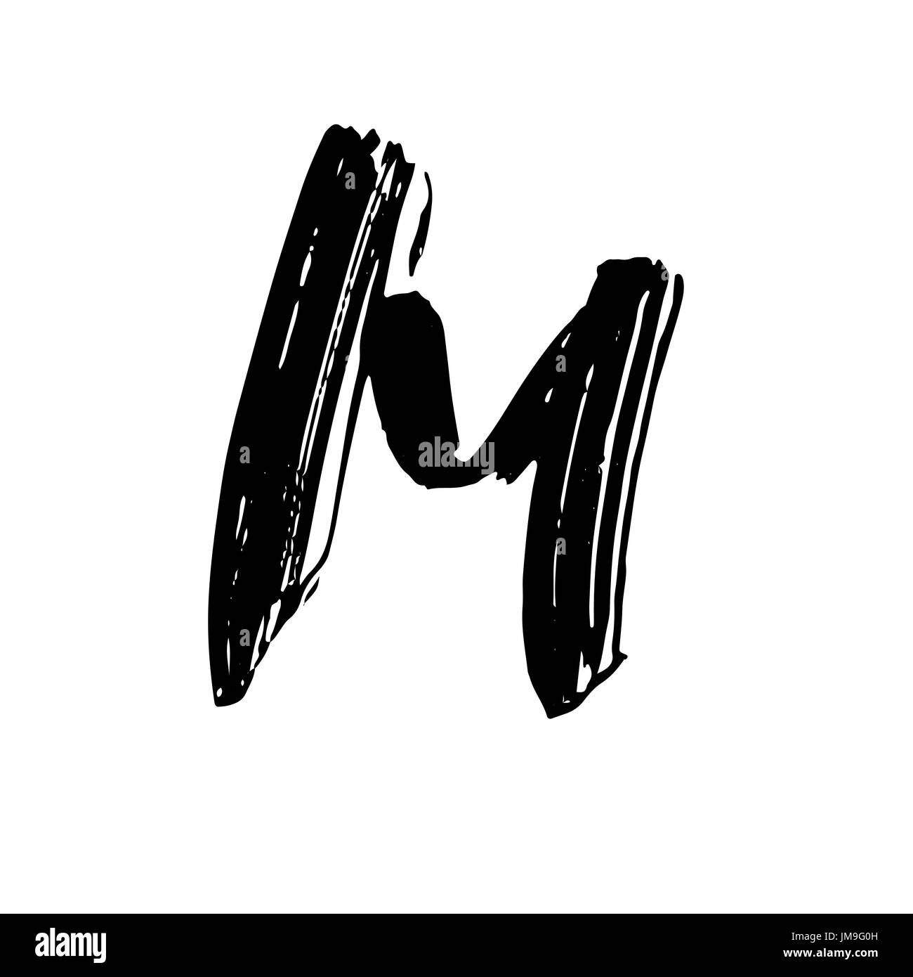 Letter M. Handwritten by dry brush. Rough strokes font. Vector ...