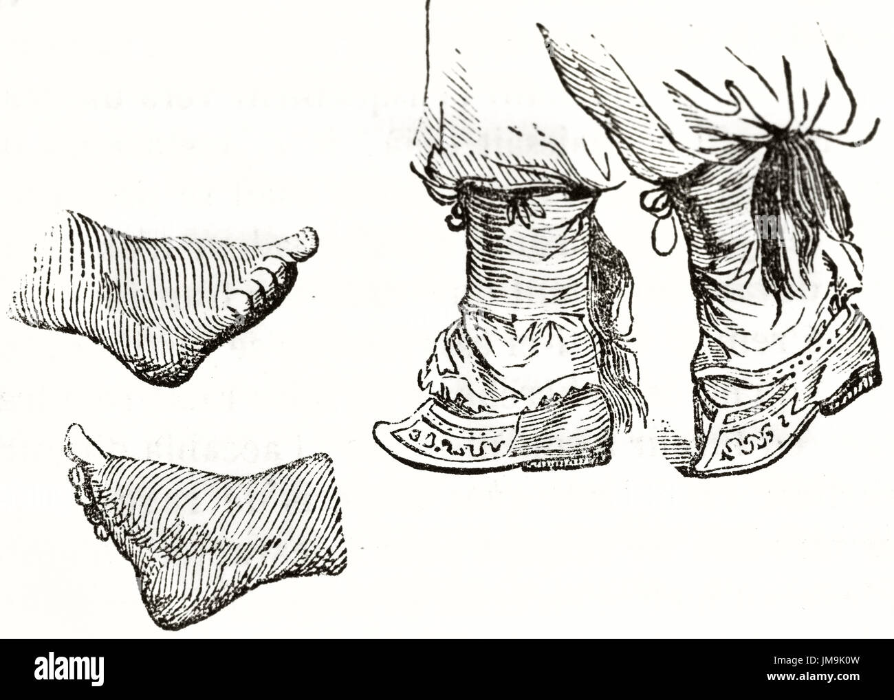 Old illustration of chinese small feet and footwear. By unidentified ...