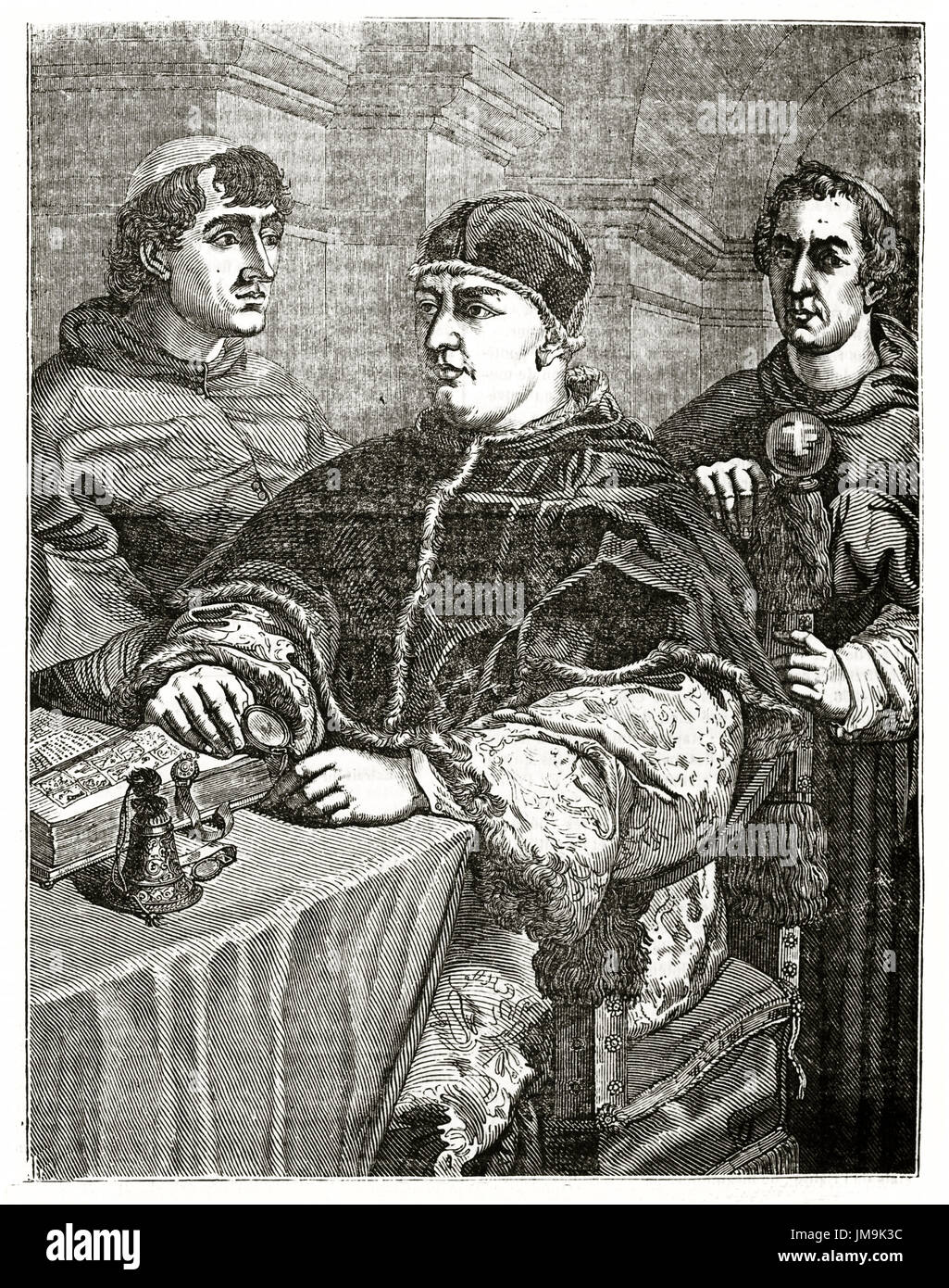 Old reproduction of a portrait of Pope Leo X (Giovanni di Lorenzo de ...