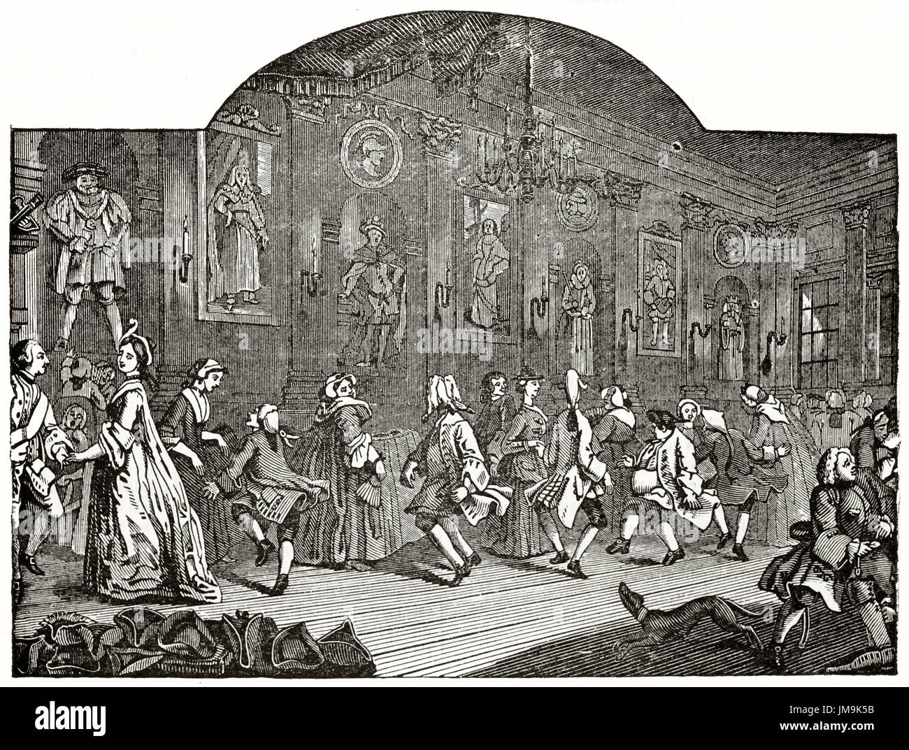 Old engraved reproduction of a painting depicting clumsy dancers. After ...