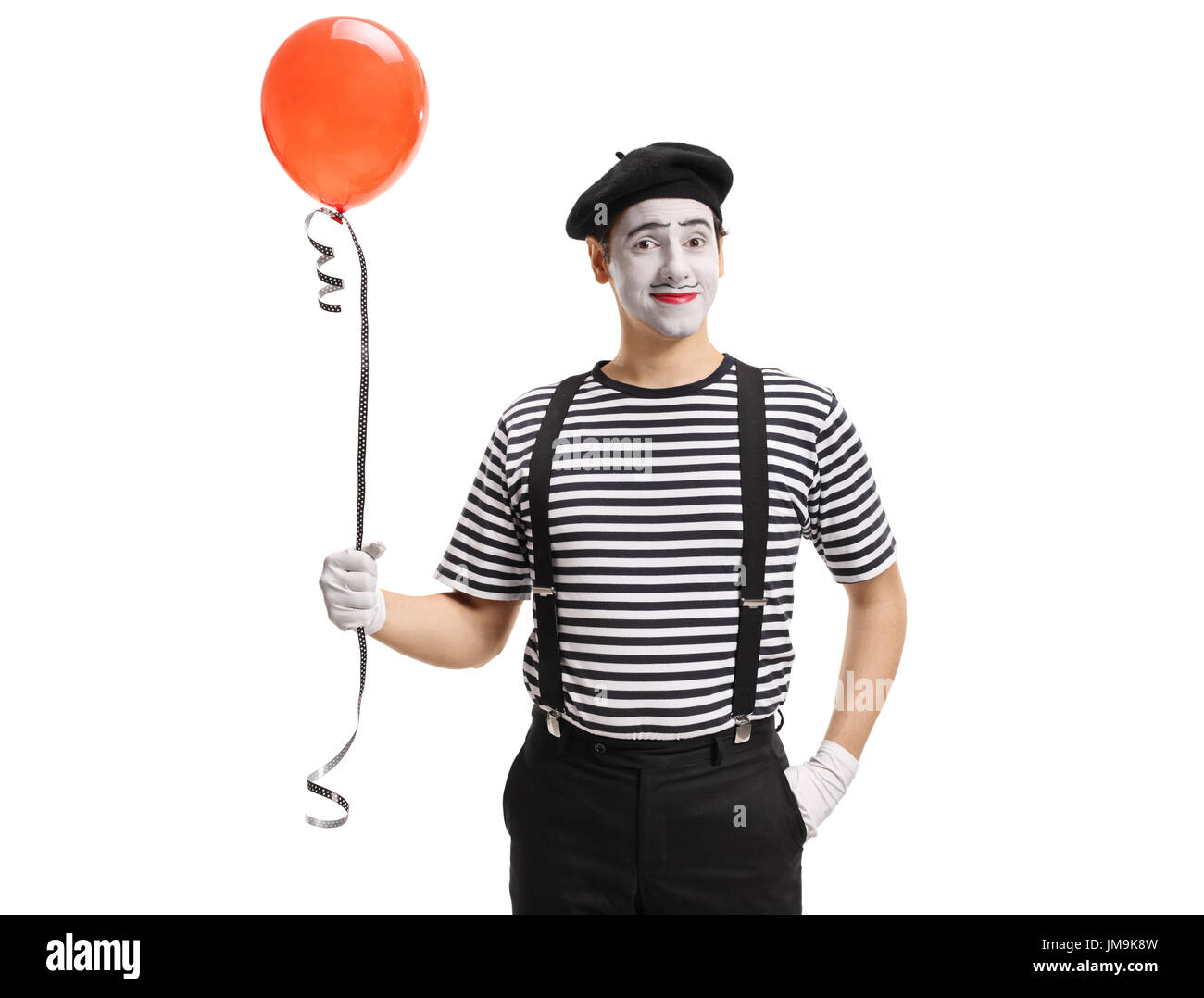 Mime artist with a balloon isolated on white background Stock Photo - Alamy