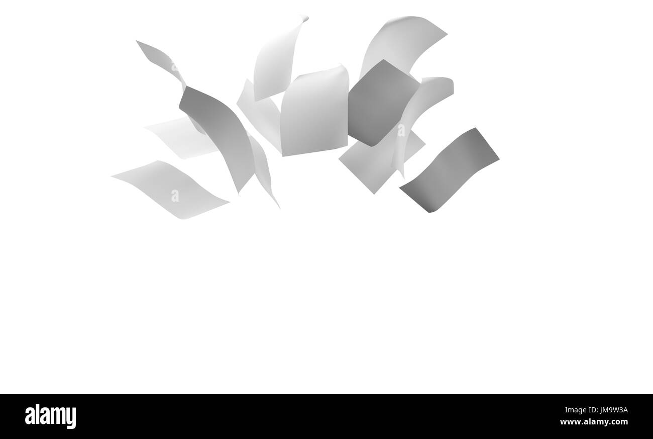 Group of flying or falling 3d white paper sheets. Isolated on white. 3D ...