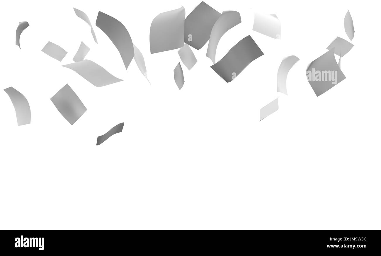 Group of flying or falling 3d white paper sheets. Isolated on white. 3D ...