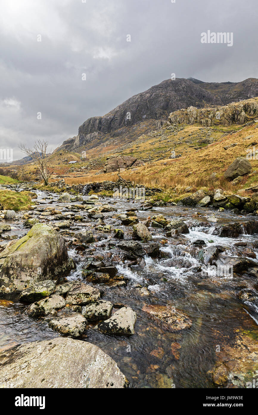 Afon (River) Nant Peris in the Llanberis Pass looking south east ...
