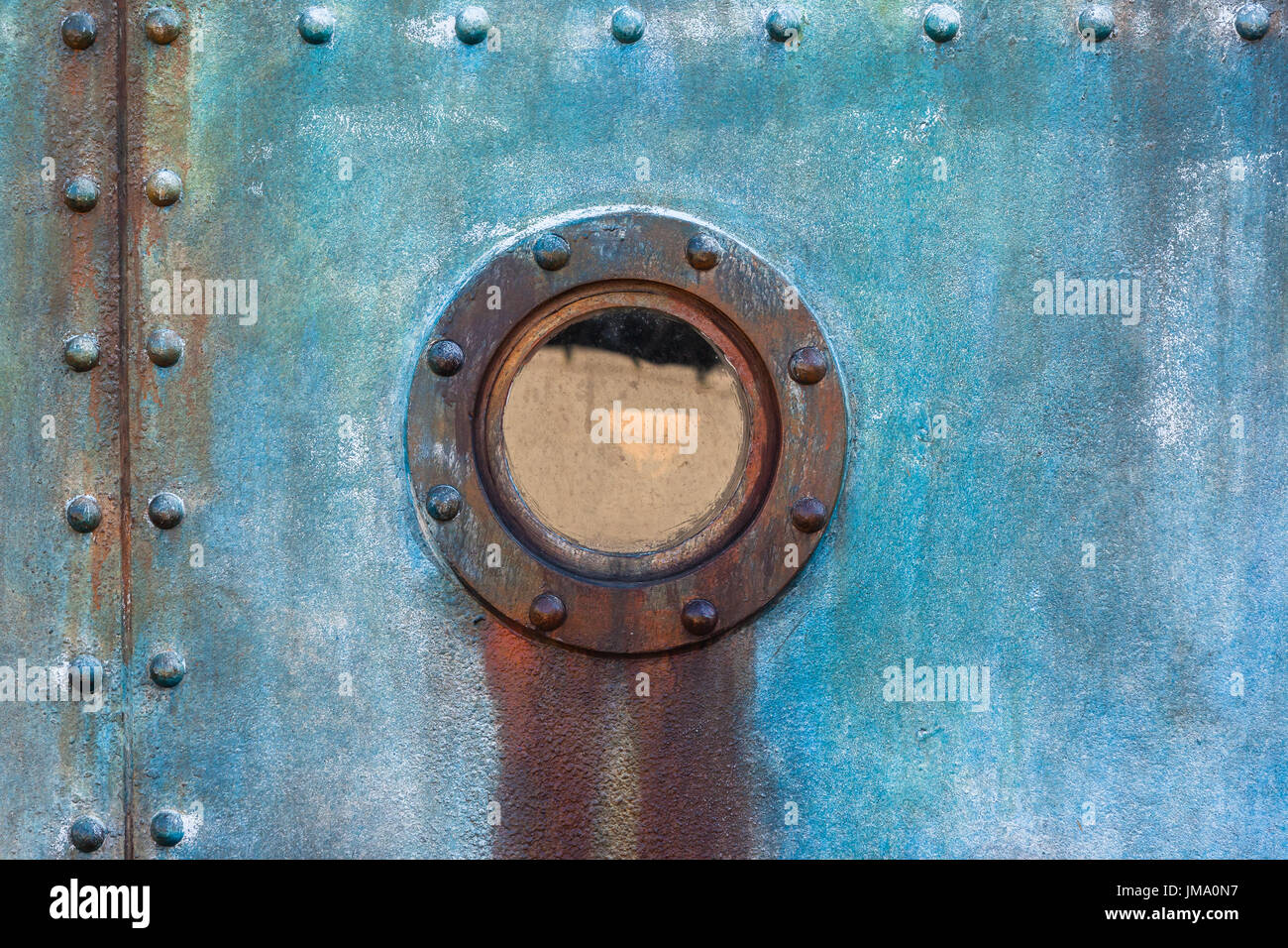 Ship cabin porthole marine engineering vintage rivets steel plates ...
