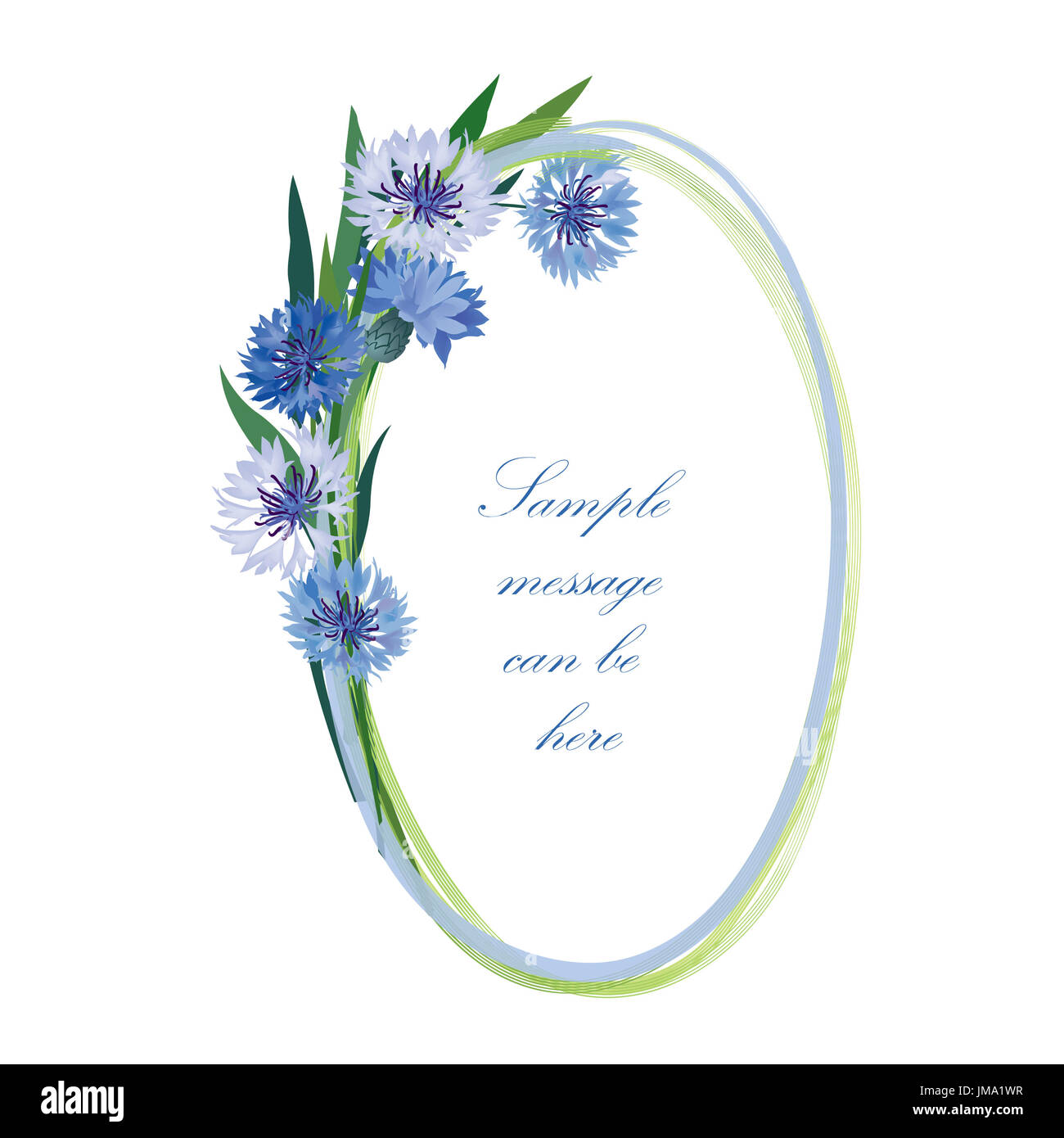 Flower frame. Cornflower posy oval border. Spring floral background ...