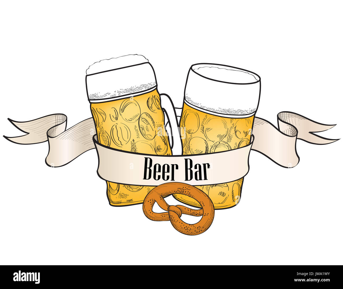 Beer ware background in retro style. Beer Mug banner. Beer Glass doodle ...